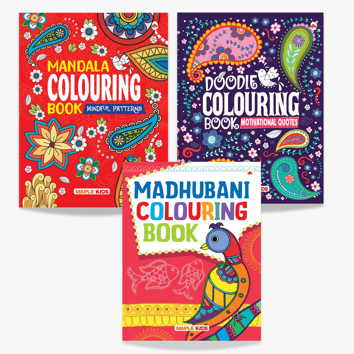 Colouring Books (Set of 3 Books) - Mandala, Doodle, Madhubani — Maple Press